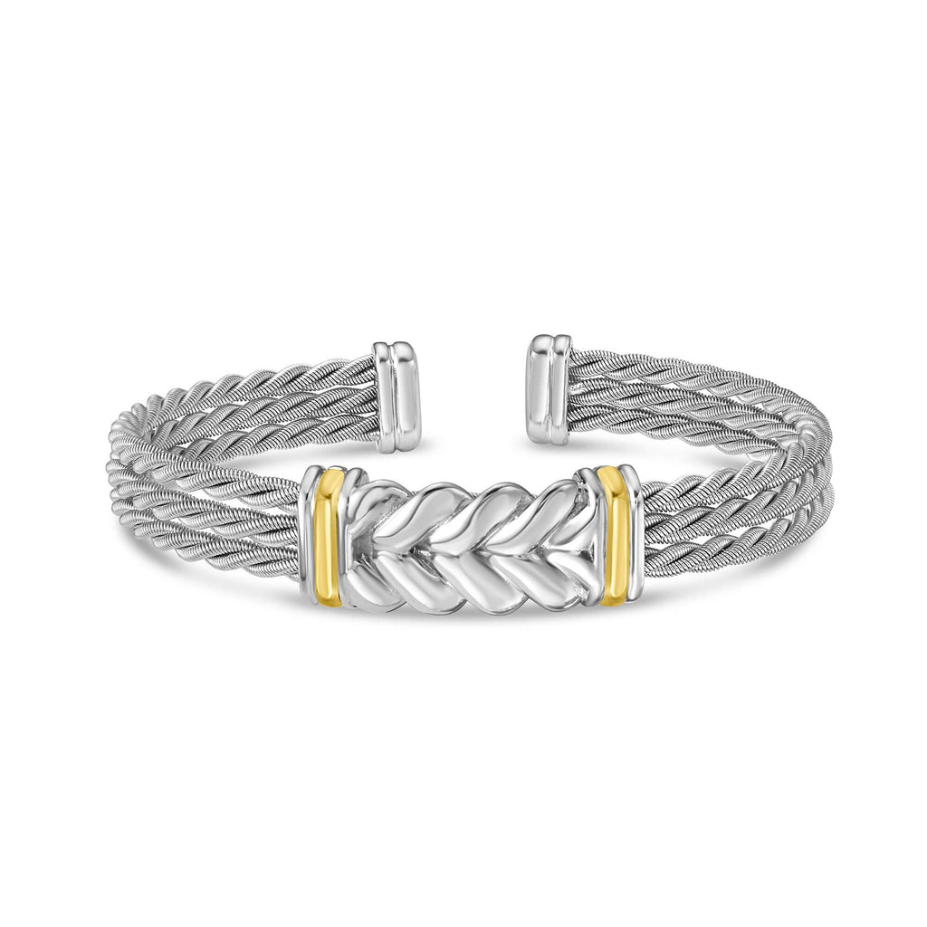 Silver & 18K Gold Bold Braided Cuff Bracelet | Phillip Gavriel