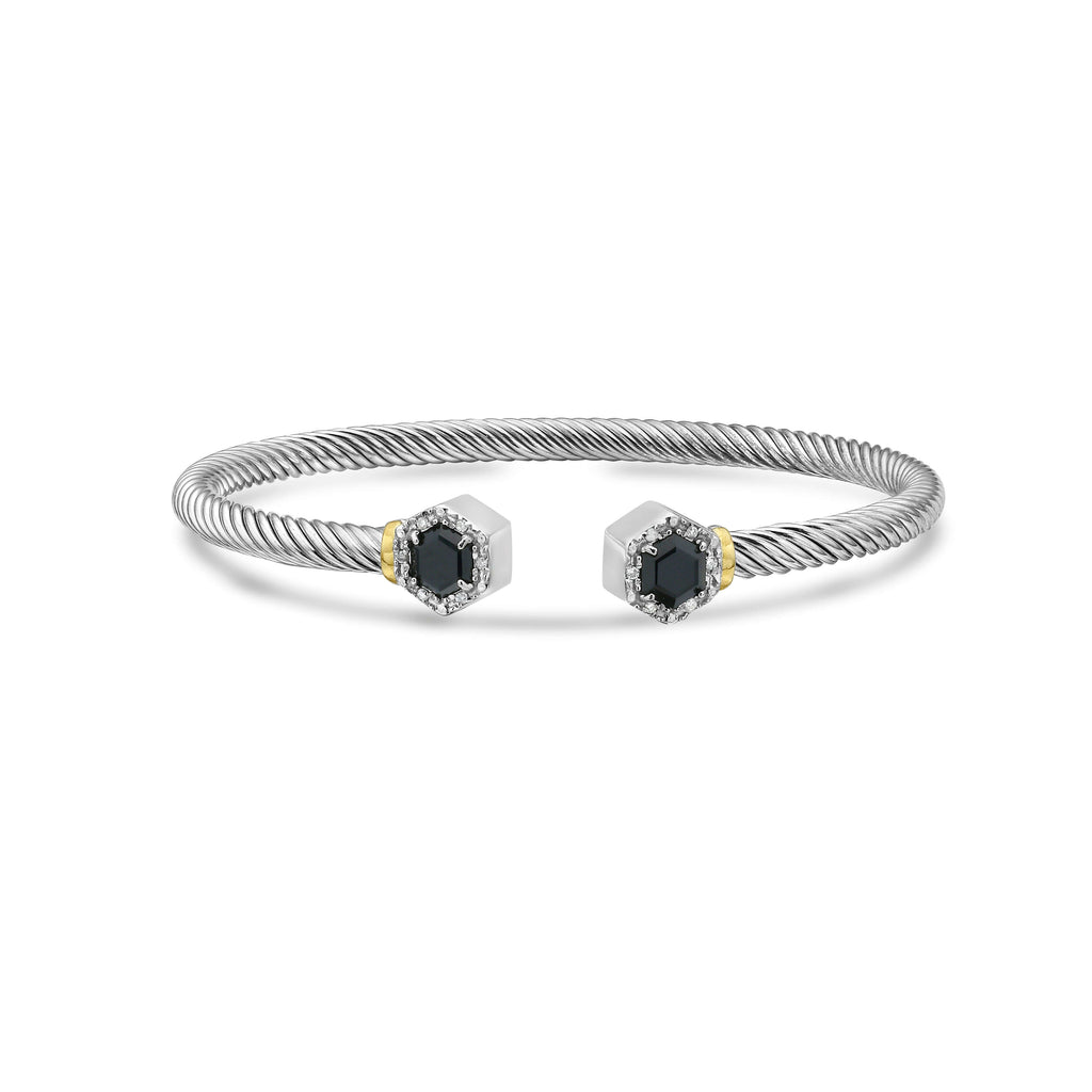 Silver & 18K Hexagon Cable Black Onyx Bangle | Phillip Gavriel