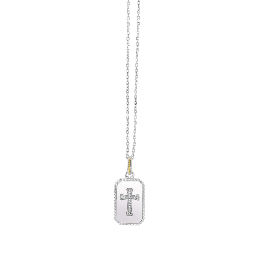 Silver & 18K Gold Diamond Cross Medallion Tag | Phillip Gavriel