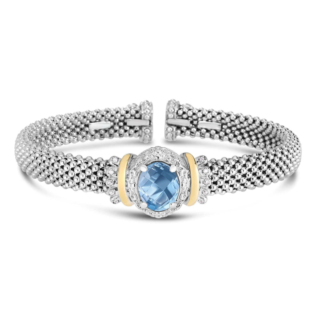 Silver & 18K Gold Blue Topaz Oval Cuff | Phillip Gavriel