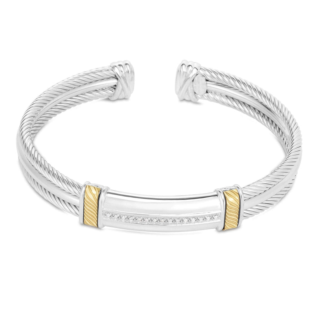 Silver & 18K Gold Cable Cuff Bracelet with Diamonds | Phillip Gavriel